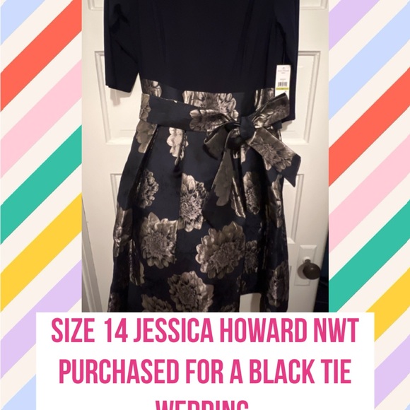 Jessica Howard | Dresses | Jessica Howard Navy And Gold Floral Dress ...